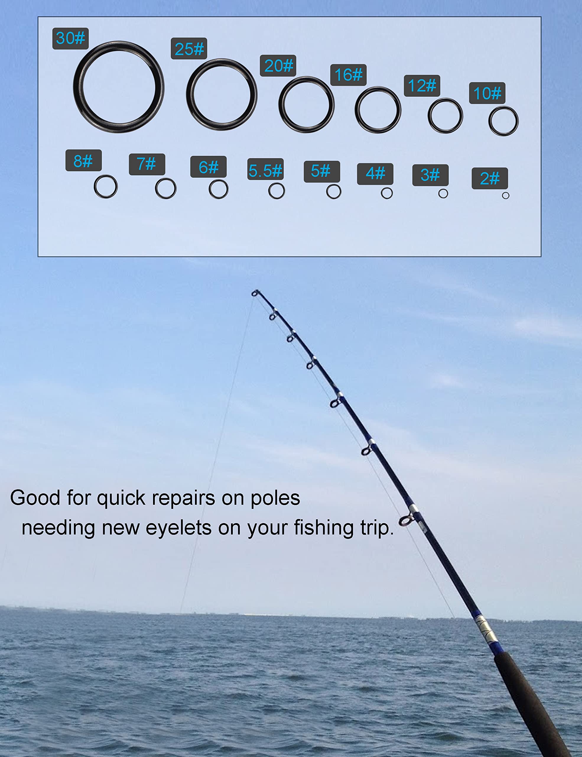 Facikono Rod Tip Repair Kit Fishing Pole Eyelet Repair 14 Sizes Ceramic Guides Rings Fishing Rod Tips Replacement Kit - 80 Pack
