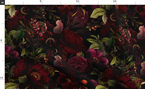 Spoonflower Square Throw Pillow, 18", Velvet - Romantic Gothic Moody Floral Vintage Flowers Victorian Dark Roses Print Throw Pillow Cover