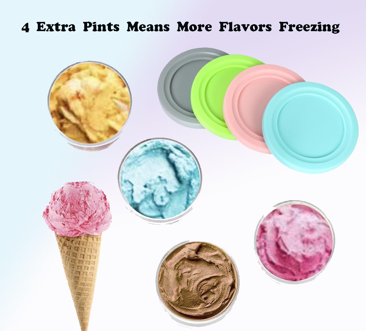 Deelink Ice Cream Containers Replacement for Ninja Creami Pints and Lids 16oz Compatible with NC300 NC301 NC299AMZ BPA-Free Dishwasher Safe Airtight Leaf-Proof Pack of 4 Pink Green Blue Grey