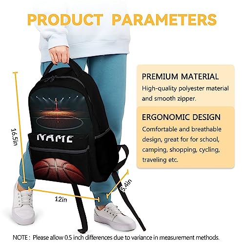 Mercuryelf Personalized Basketball Backpack for Boys Girls, 16 Inch Black Backpacks for School Travel, Cool Lightweight Bookbag for Kids