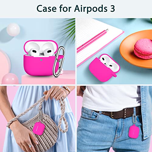 MHYALUDO AirPods 3 Case Cover, Soft Silicone Protective Case Skin for Airpods 3rd Generation 2021 Charging Case with Keychain,Front LED Visible-Rose Pink