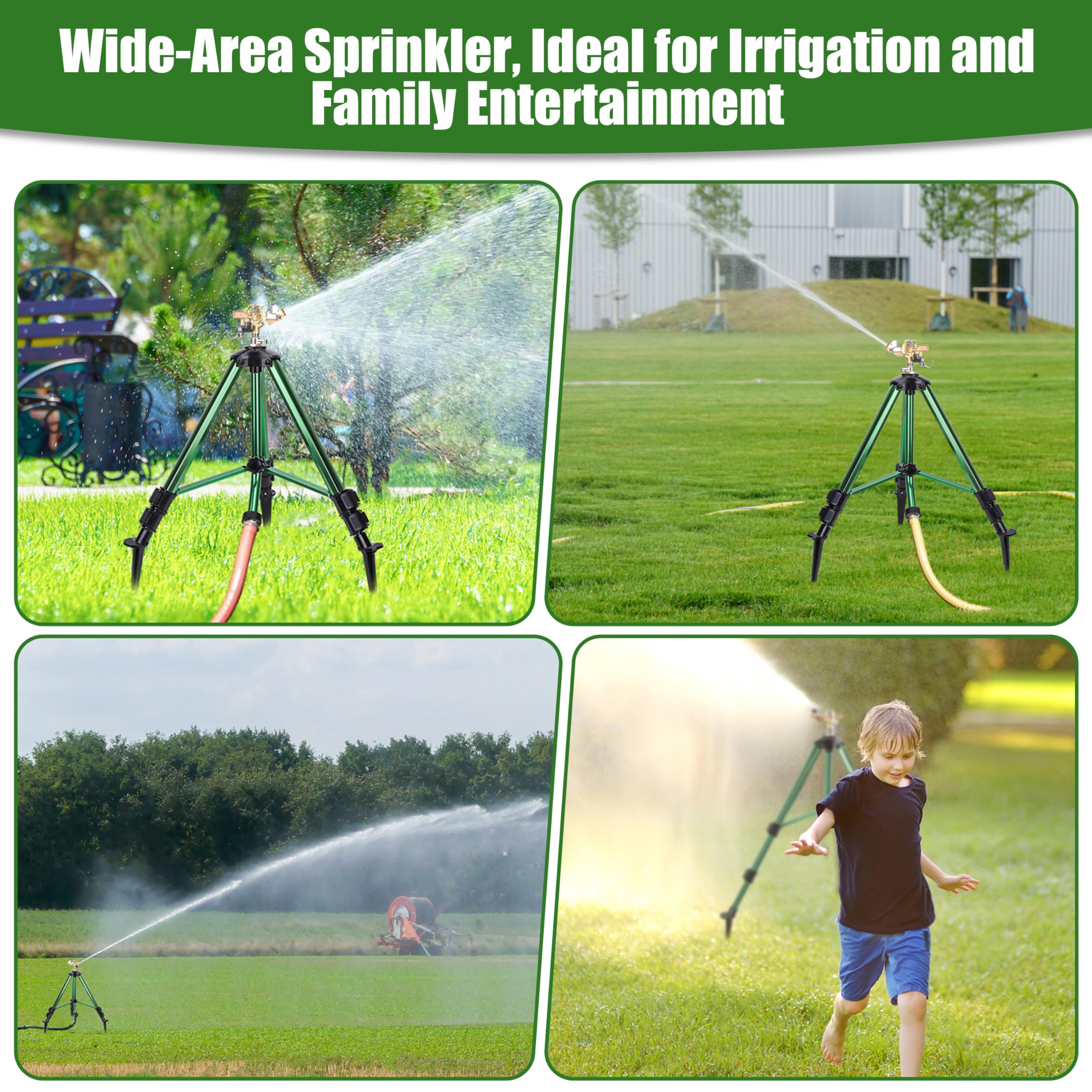 Heavy-Duty Brass Impact Sprinkler on Ground PlugTripod Base, 360 Degree, 0-43 Feet Large Area Coverage Yard Sprinkler, Adjustable Height 16-37โ Water Sprinkler for Lawn for Lawn/Yard/Garden