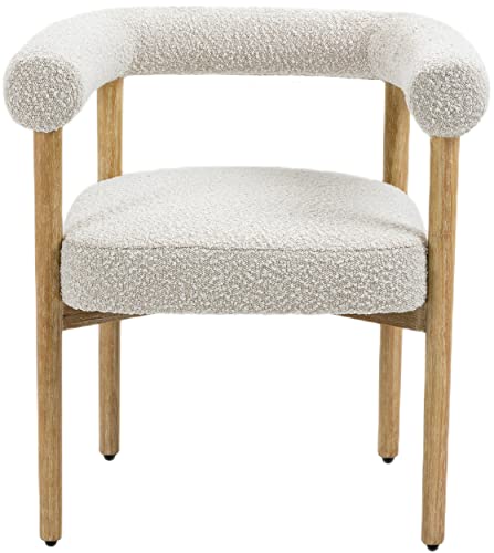 Meridian Furniture Hyatt Collection Mid-Century Modern Dining Chair, Solid Wood Finish, Rich Boucle Fabric, 26.5" W x 22" D x 28" H, Cream