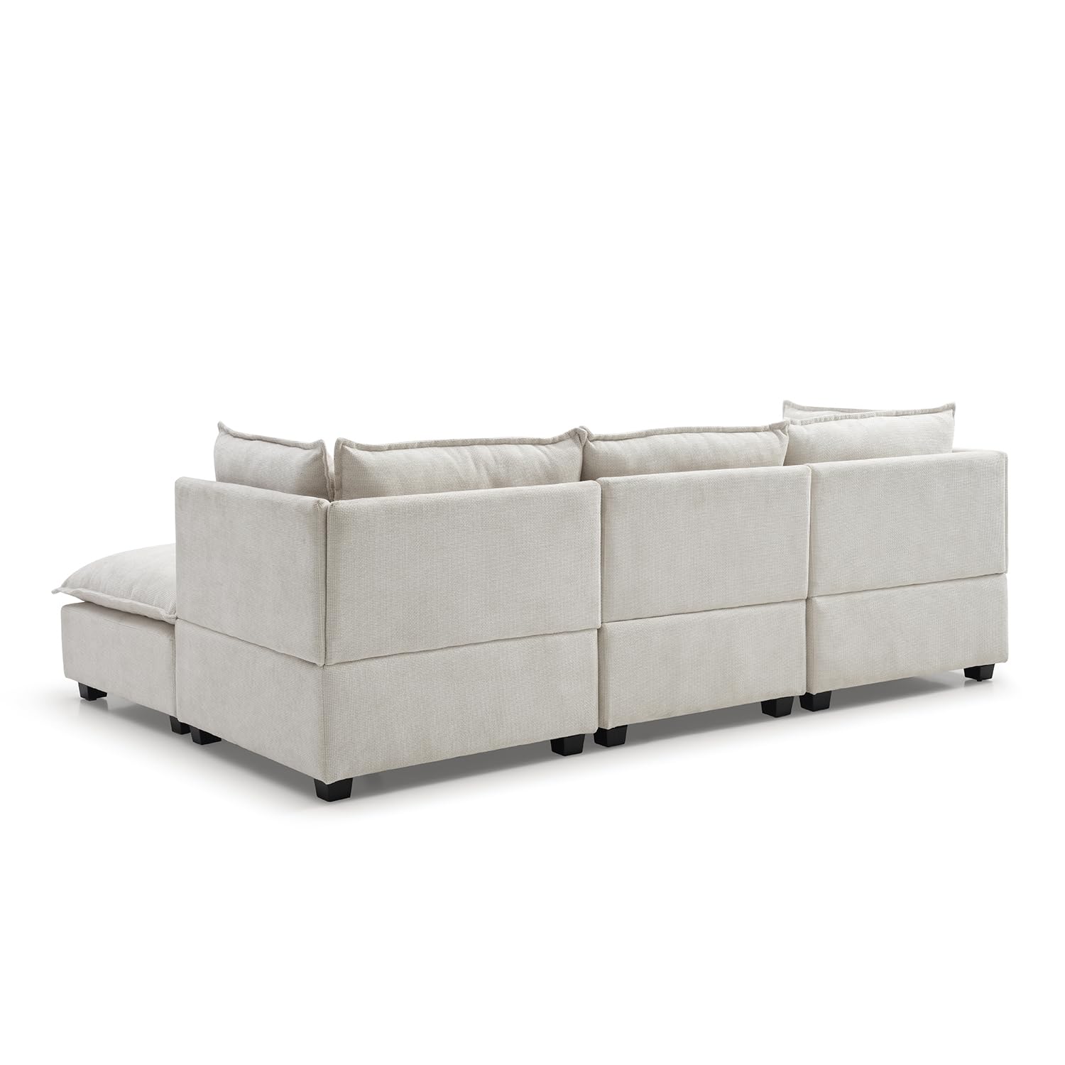 kevinplus 99.3'' Sectional Sofa Couch Cloud Sofa Couch Dupes with Feather Filled for Living Room, Modern Modular 3-Seat L-Shape Sofa Couch with Convertible Ottoman, Linen Fabric, Beige
