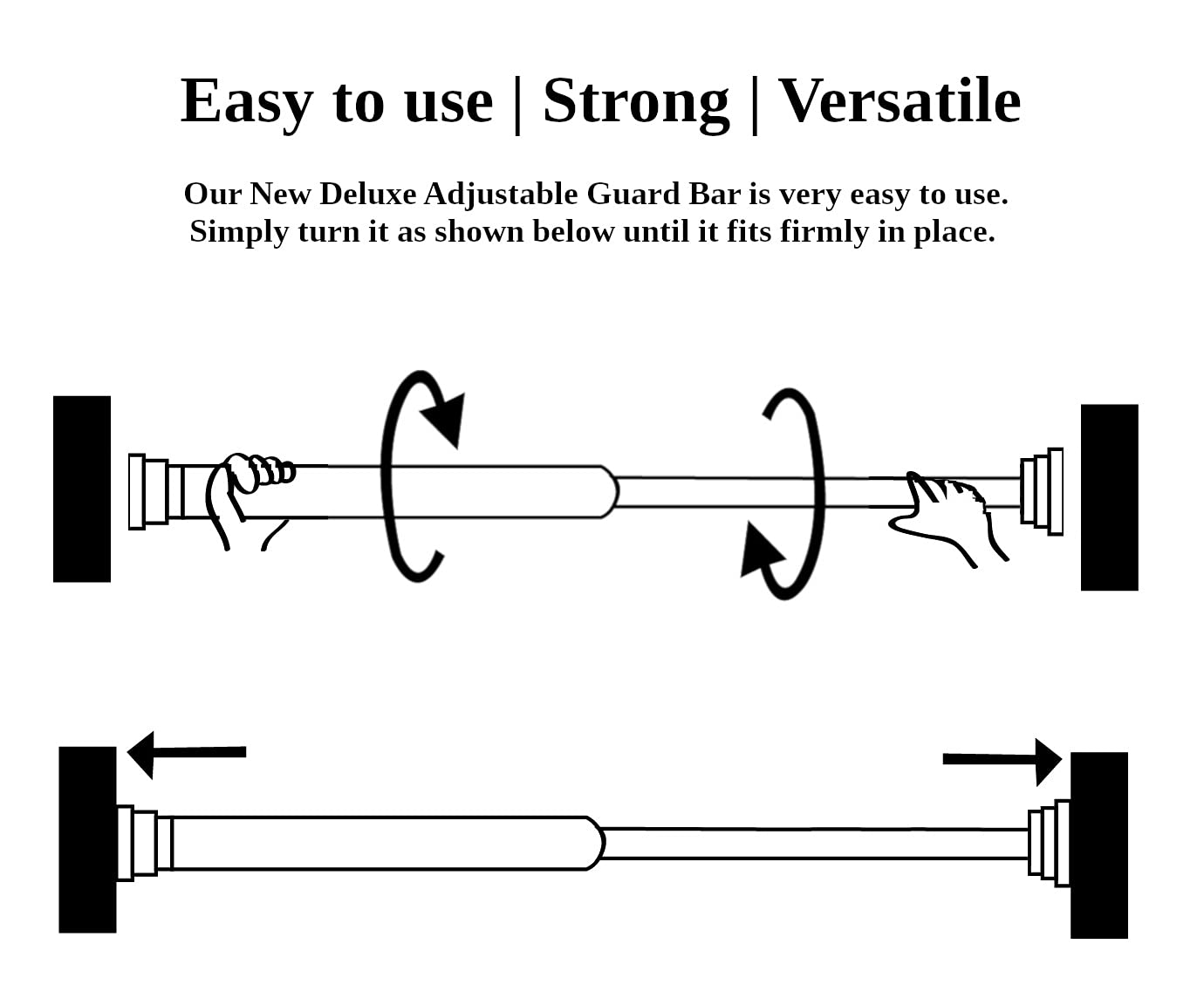Deluxe Stainless Steel Sliding Door Guard Adjustable 23–40 inches w/White Caps - Feel Safe at Home with This Adjustable Home Security Bar 1" Dia. (1)