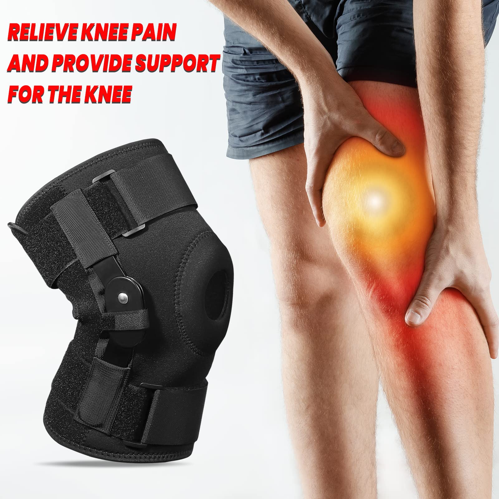 Facynos Knee Brace for Meniscus Tear - Plus Size Compression Knee Brace for Men Women With Side Stabilizers, Knee Support for Running, Tendon, Ligament, Athletic Injury. (Size, L)