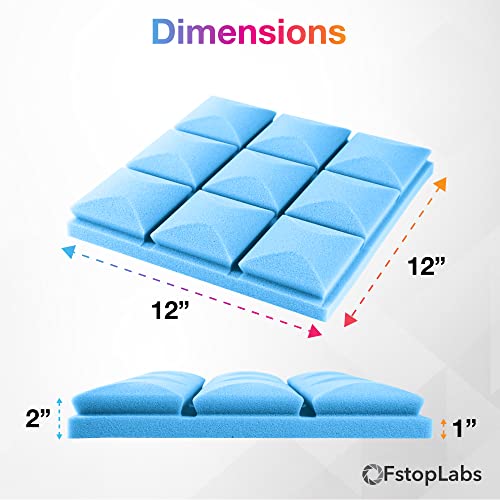 Fstop Labs Acoustic Foam Panels, 12 Pack Blue 2" X 12" X 12" Mushroom Studio Wedge Tiles, Sound Panels Sound Proof Foam Panels Sound Proofing Padding For Wall