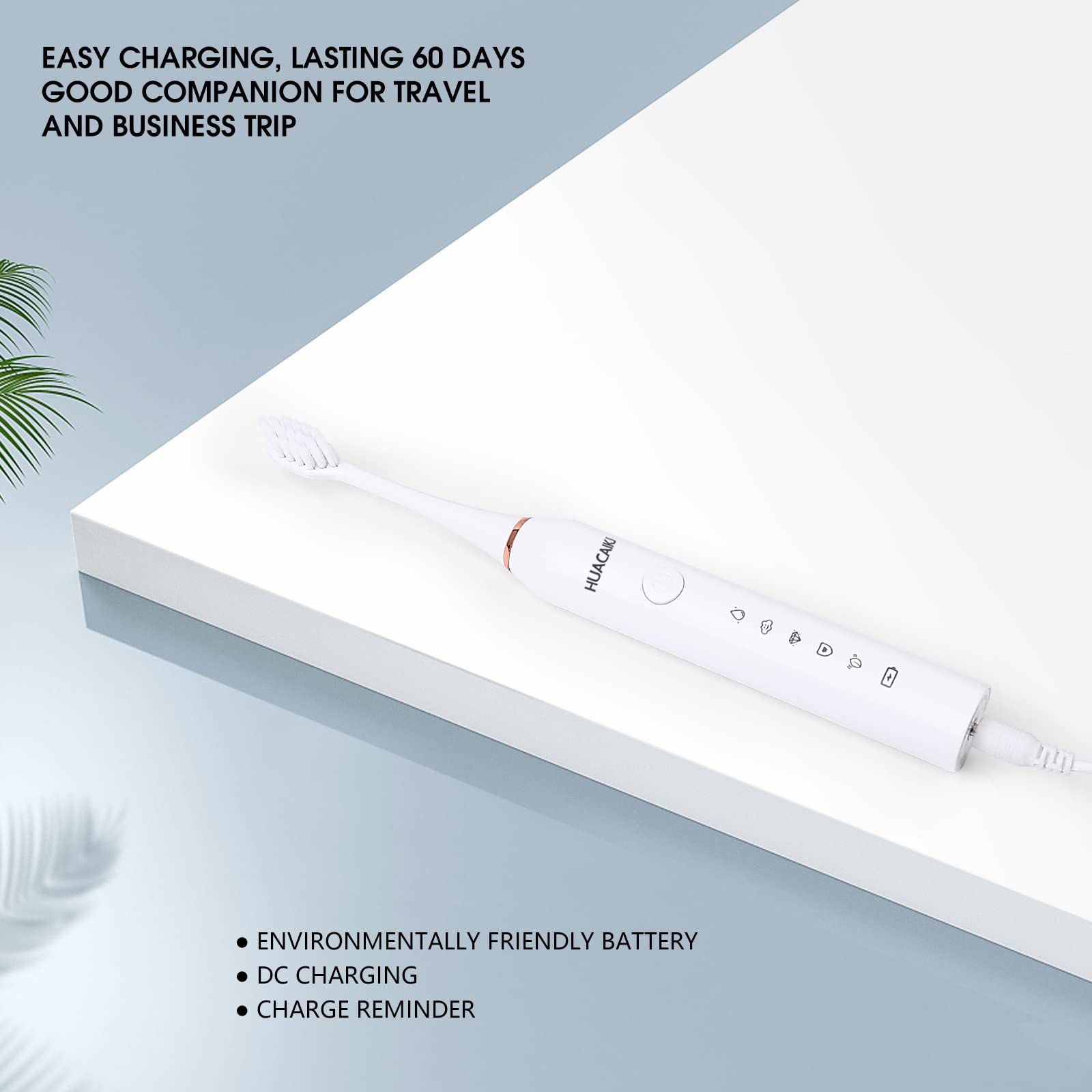 HUACAIKJ Automatic Touch Control 5-Speed Adult Models Sonic Rechargeable Dental Cleaning Electric Toothbrush (White)