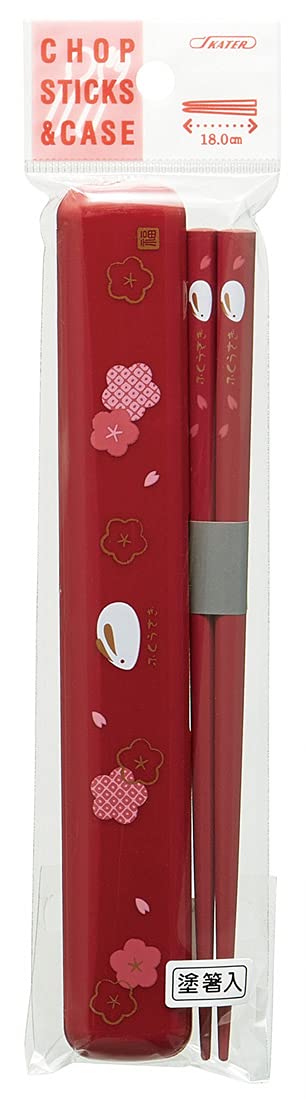 Skater Japanese Rabbit Blossom Chopstick and Case, Red