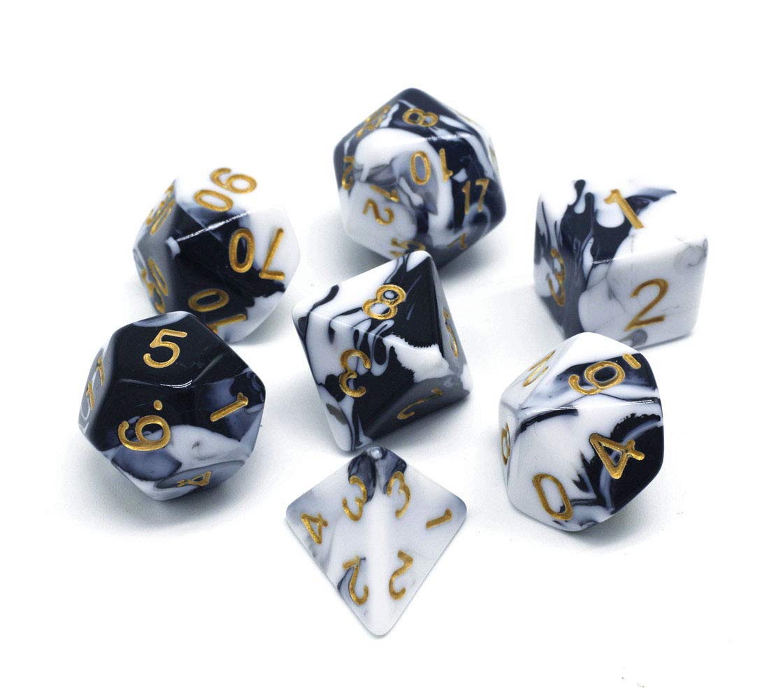 DND Dice Set Black & White Marble RPG Polyhedral Dice Fit Dungeons and Dragons(D&D) Pathfinder MTG Tabletop Role Playing Game 7-Die Dice Set