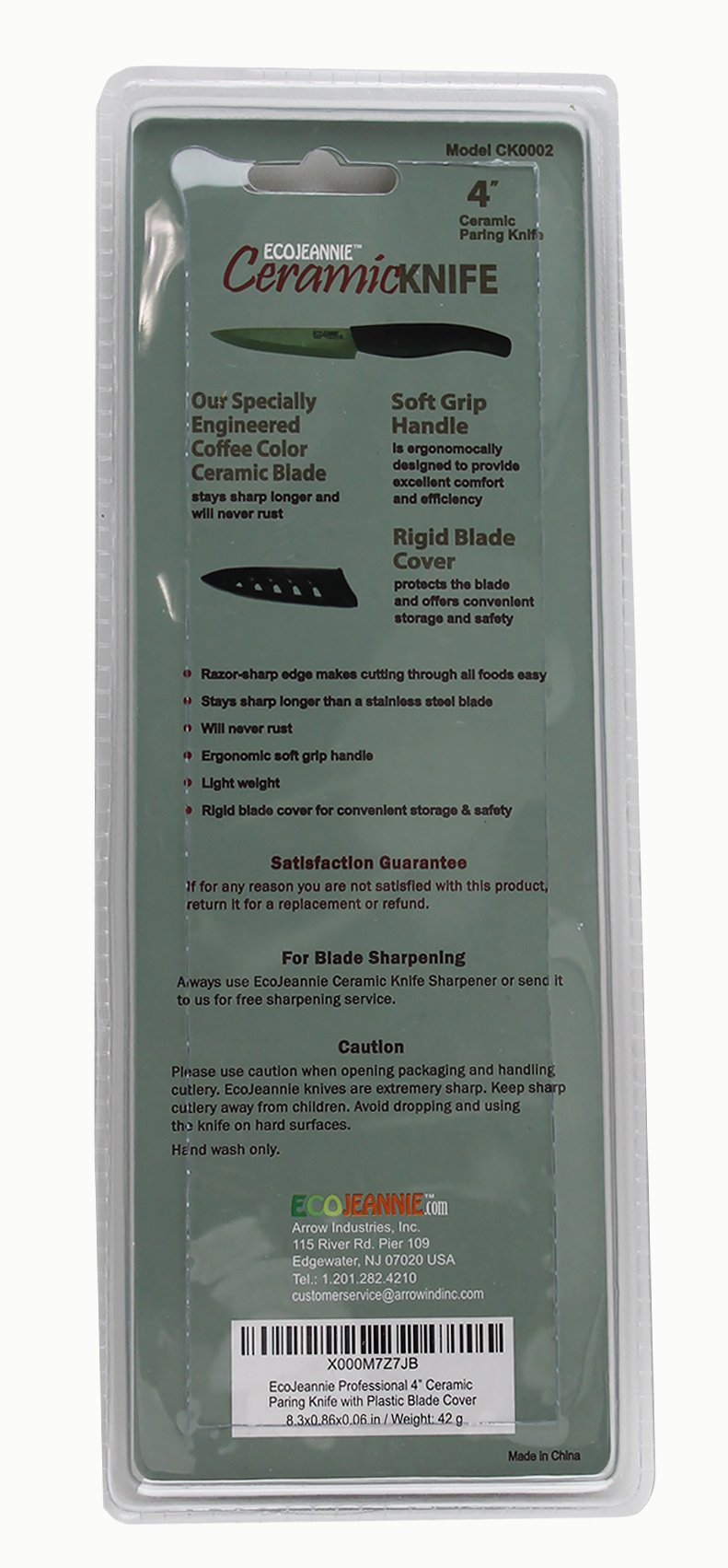 EcoJeannie CK0001 6 Inch Advanced Coffee Color Ceramic Blade Professional Chef's Knife with Plastic Protective Cover