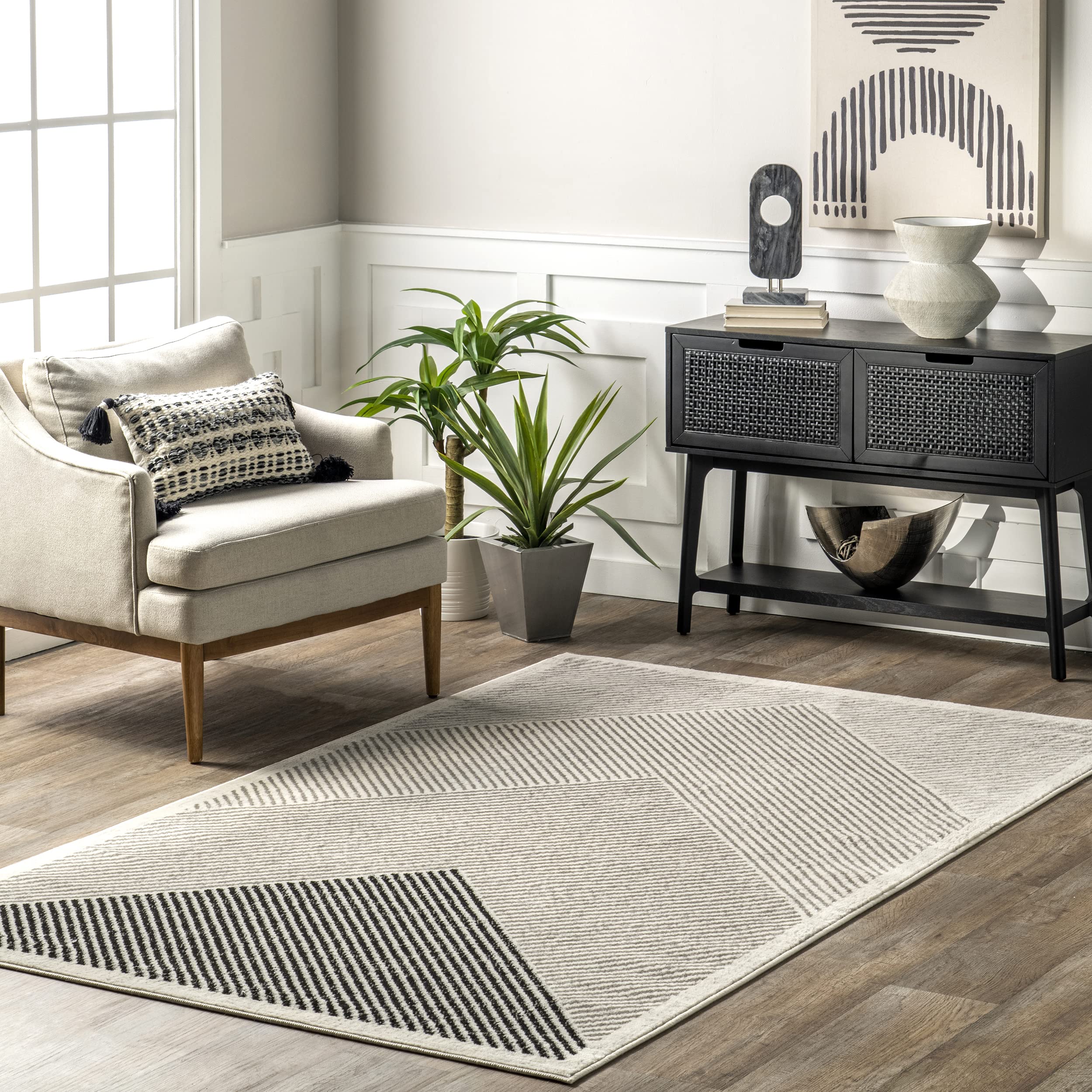 nuLOOM 12' x 15' Indoor Performance Area Rug, Stain-Resistnat, Pet and Kid Friendly, Durable, High-Traffic, Charline Grey/Ivory
