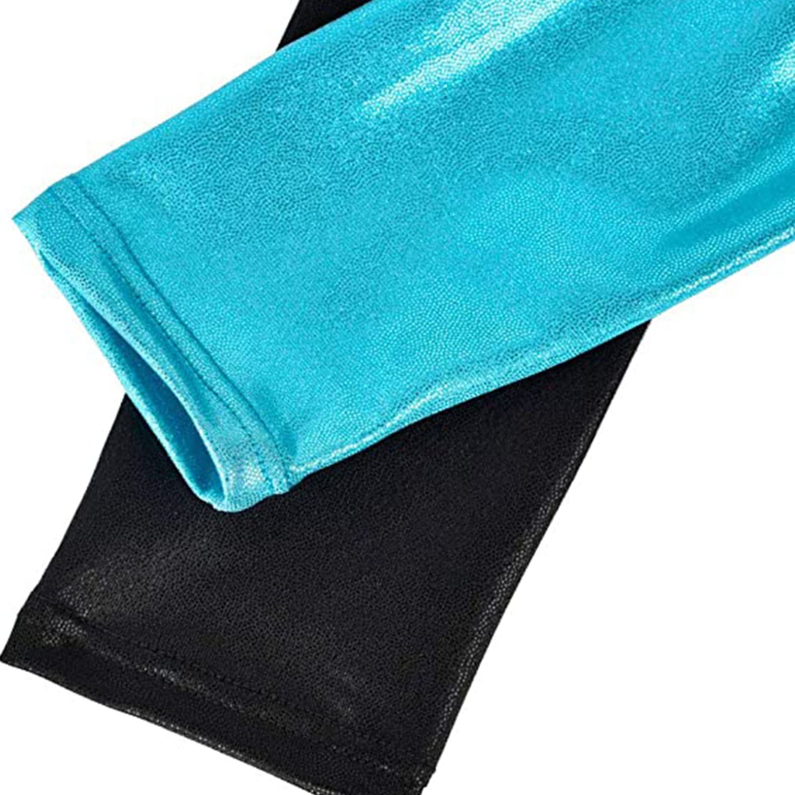 easyforever Girls Sparkle Waves Gymnastics Leotard Long Sleeve Metallic Athletic Ballet Dance Jumpsuit Unitard Bodysuit Light Blue 8-9 Years