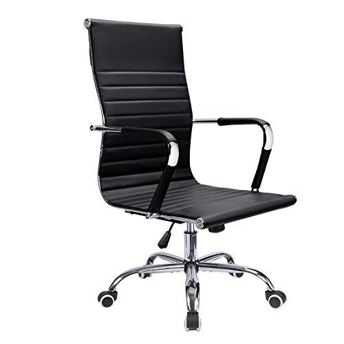 Devoko Office Desk Chair Mid Back Leather Height Adjustable Swivel Ribbed Chairs Ergonomic Executive Conference Task Chair with Arms (Black)