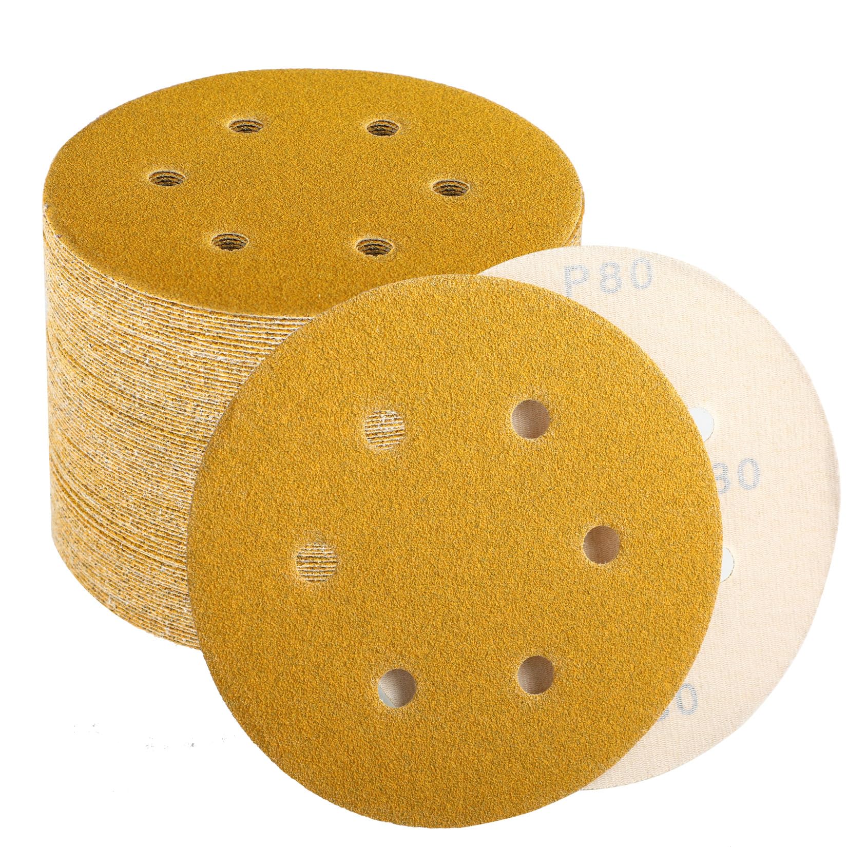 Keeimp 6 Inch Sanding Discs Hook and Loop, 80 120 220 320 400 Grit Sandpaper Disc for Orbital Sander, Professional for Automotive and Woodworking, 100 Pack(20 Pack for Each Grit)