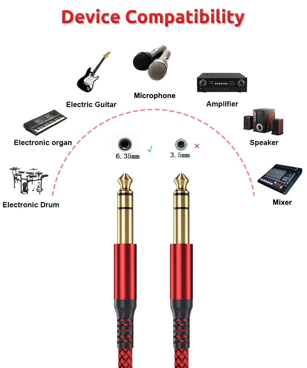Elebase 1/4 Inch TRS Instrument Cable 20ft 2-Pack,Straight 6.35mm Male Jack Stereo Audio Interconnect Cord,6.35 mm Balanced Line for Electric Guitar,Bass,Keyboard,Mixer,Amplifier,Amp,Speaker,Equalizer