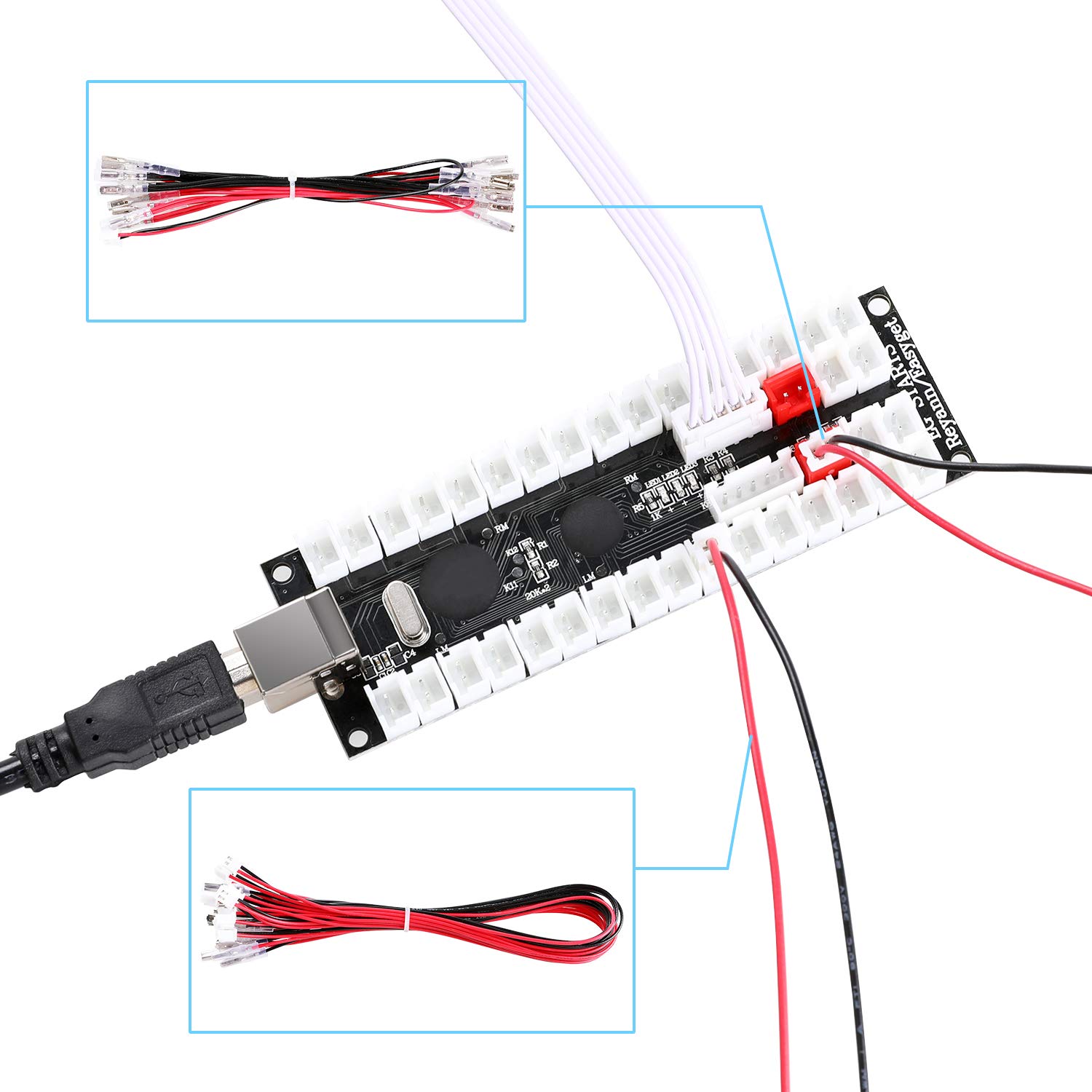 Easyget 2-Player DIY Arcade Kit Zero Delay 2-Player USB Encoder + 2X Joystick + 20x LED Arcade Buttons for PC, Windows, MAME, Mac & Raspberry Pi Retro Gaming DIY (Red & Blue)