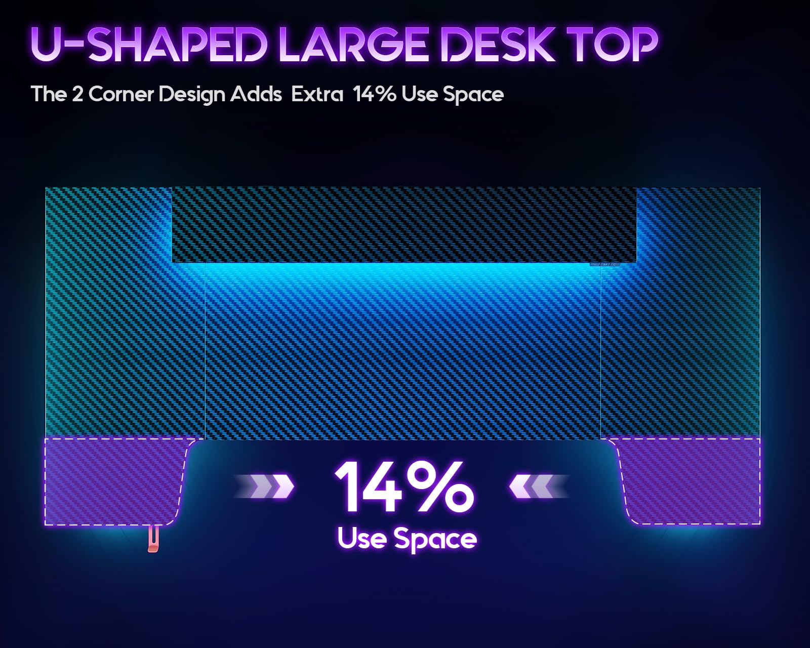 MOTPK Gaming Desk with LED Lights, 60 Inch U Shaped Desk with Power Outlet, Gaming Computer Desk with Storage Shelves, PC Gaming Table with Monitor Stand&Headphone Hook, Carbon Fiber Texture, Black