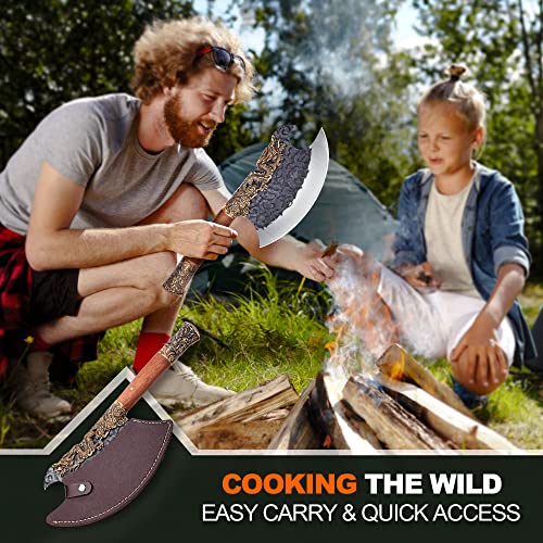 TIVOLI Heavy Duty Bone Chopping Axe, Bone Cutting Knife, Forged Carbon Steel Butcher Meat Cleaver, Multipurpose Bone Chopper Knife with Wood Handle Perfect for Kitchen Outdoors