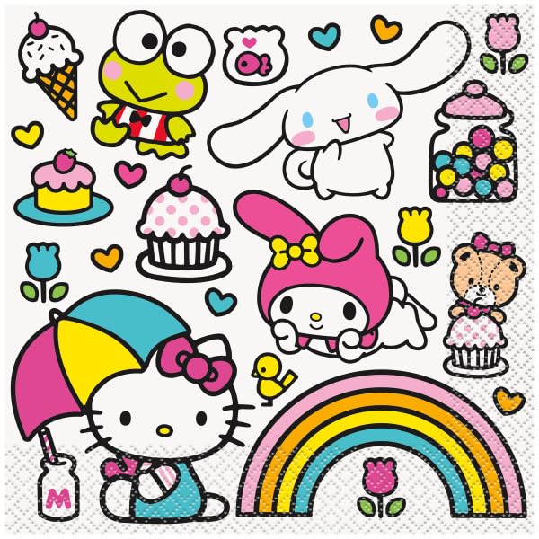 Hello Kitty Birthday Party Supplies Bundle includes 24 Dessert Cake Paper Plates and 32 Napkins (Bundle for 24)