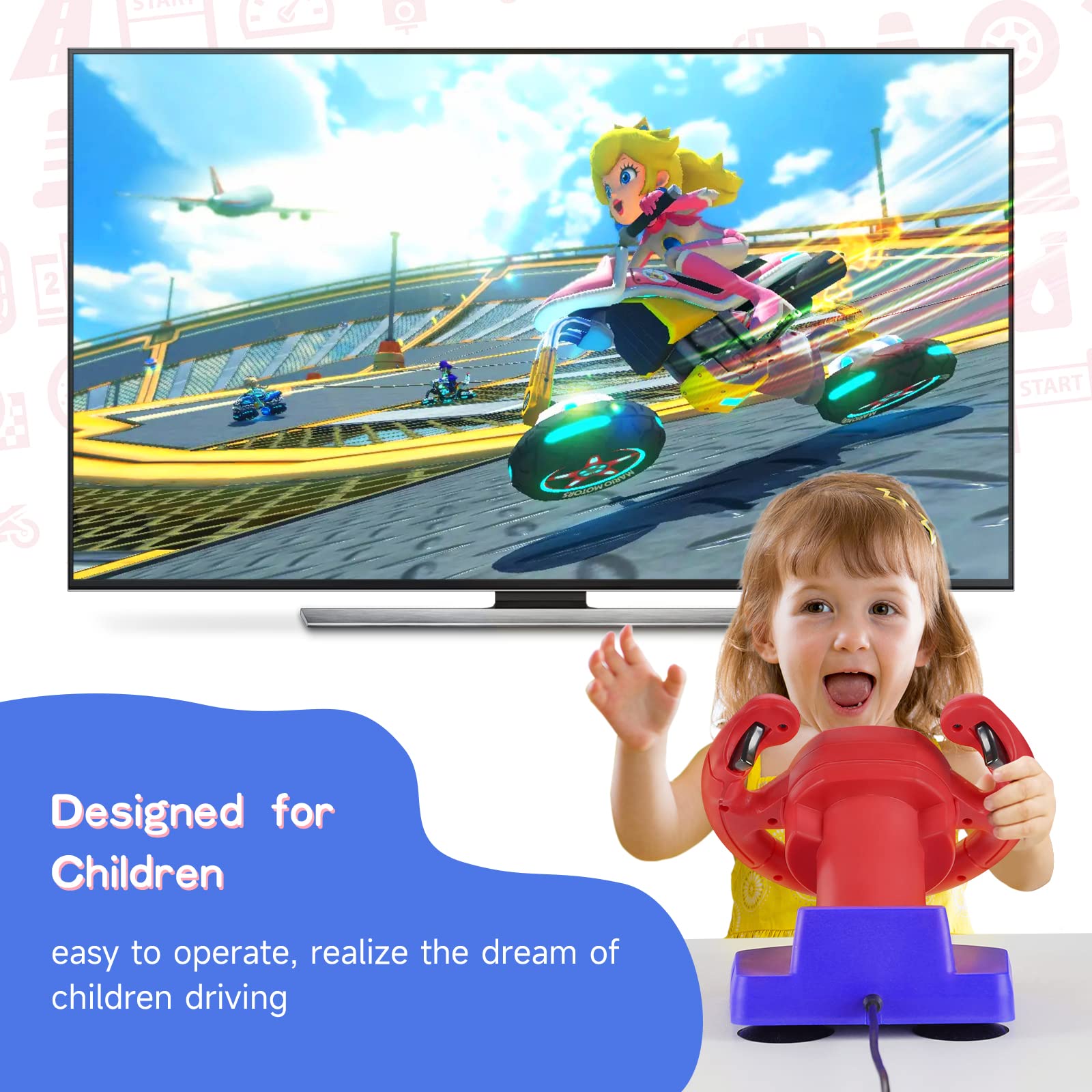 EasySMX Kirin 37C1 Gaming Steering Wheel,Nintendo Switch Mario Kart Steering Wheel, 90 Degree Racing Wheel and Linear Pedals, for Nintendo Switch/Lite/OLED/PC/PS3/Android