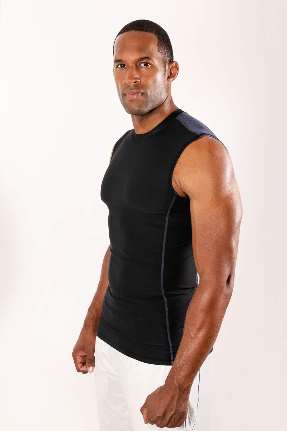 DEVOPS 3 Pack Men's Athletic Compression Mesh Sleeveless Shirts (2X-Large, Black/Black/Black)