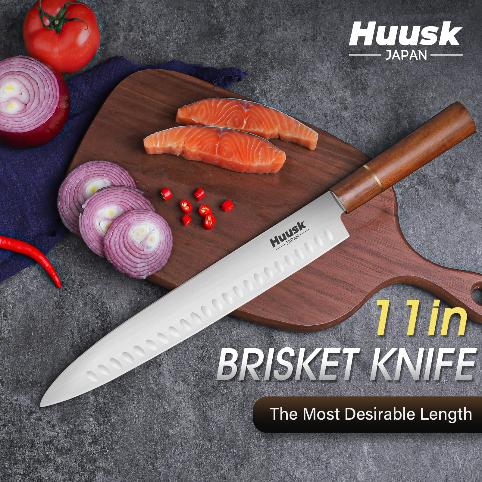 Huusk Janpan Knife 7 Inch Brisket Trimming Boning Knife and 11" Meat Slicing Knife Bundle for Smoked BBQ