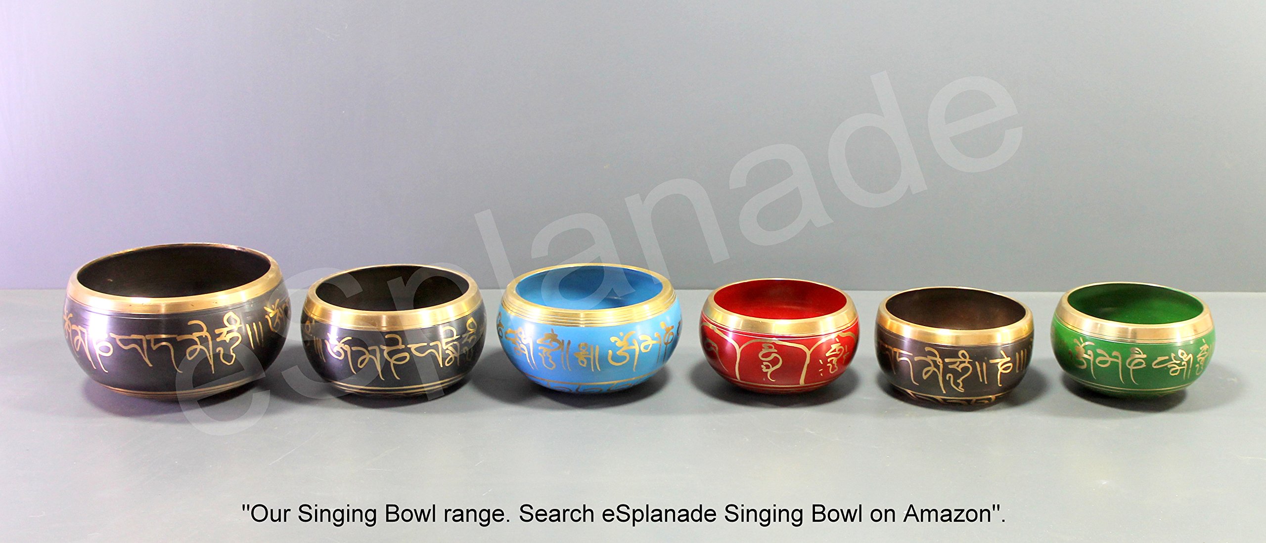 eSplanade - 6 inches - Singing Bowl Tibetan Buddhist Prayer Instrument With Striker Stick | OM Bell | OM Bowl | Meditation Bowl | Music Therapy (black)