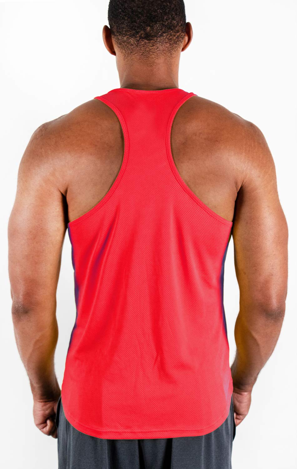 DEVOPS 3 Pack Men's Y-Back Dry Fit Muscle Gym Workout Tank Top (Large, Charcoal/Red/Yellow)