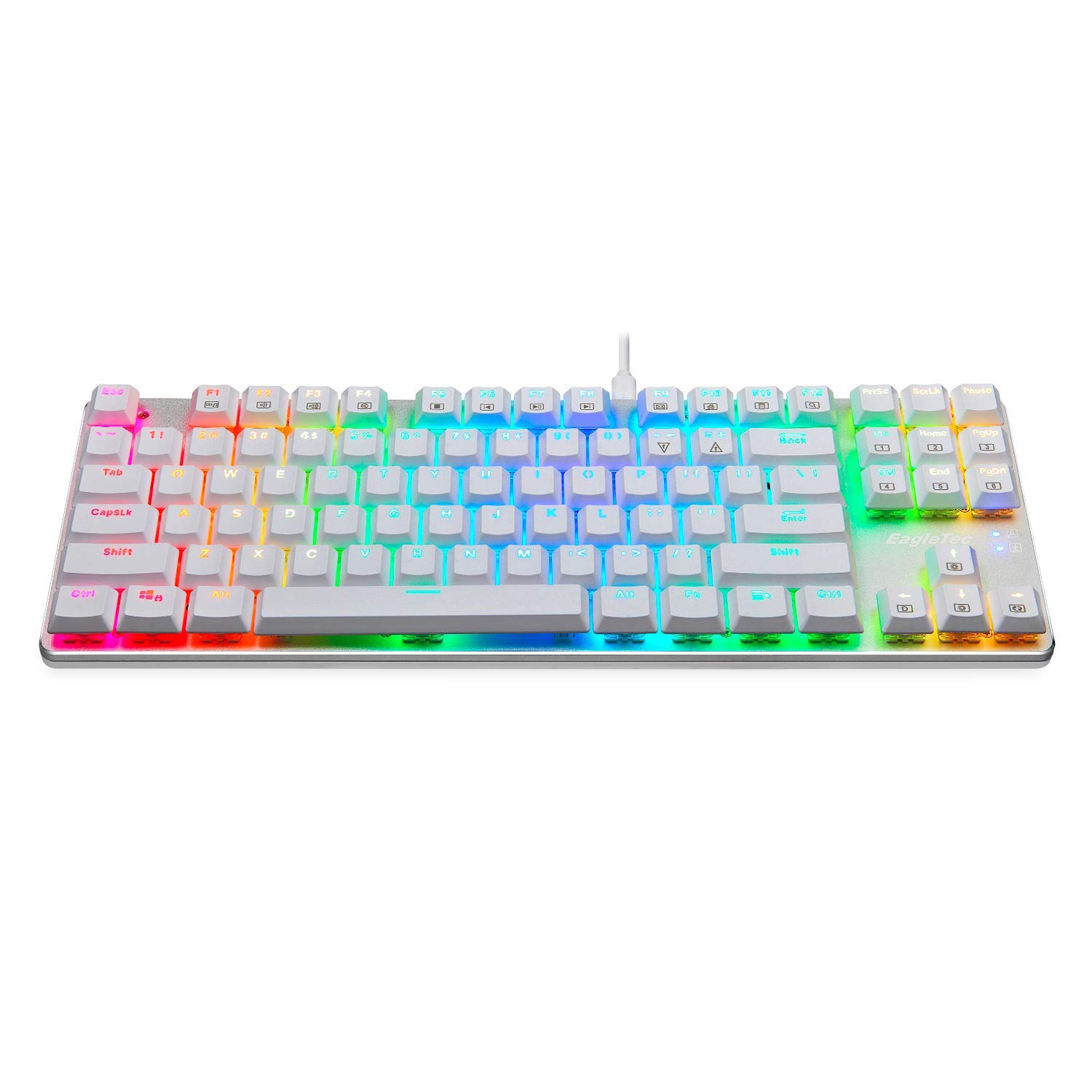 EagleTec KG061-BR RGB Backlit Mechanical Gaming Keyboard Low Profile Mechanical Gamers Keyboard 87 Key Metal Mechanical Computer USB Gaming Keyboard for PC (WHITE VERSION)