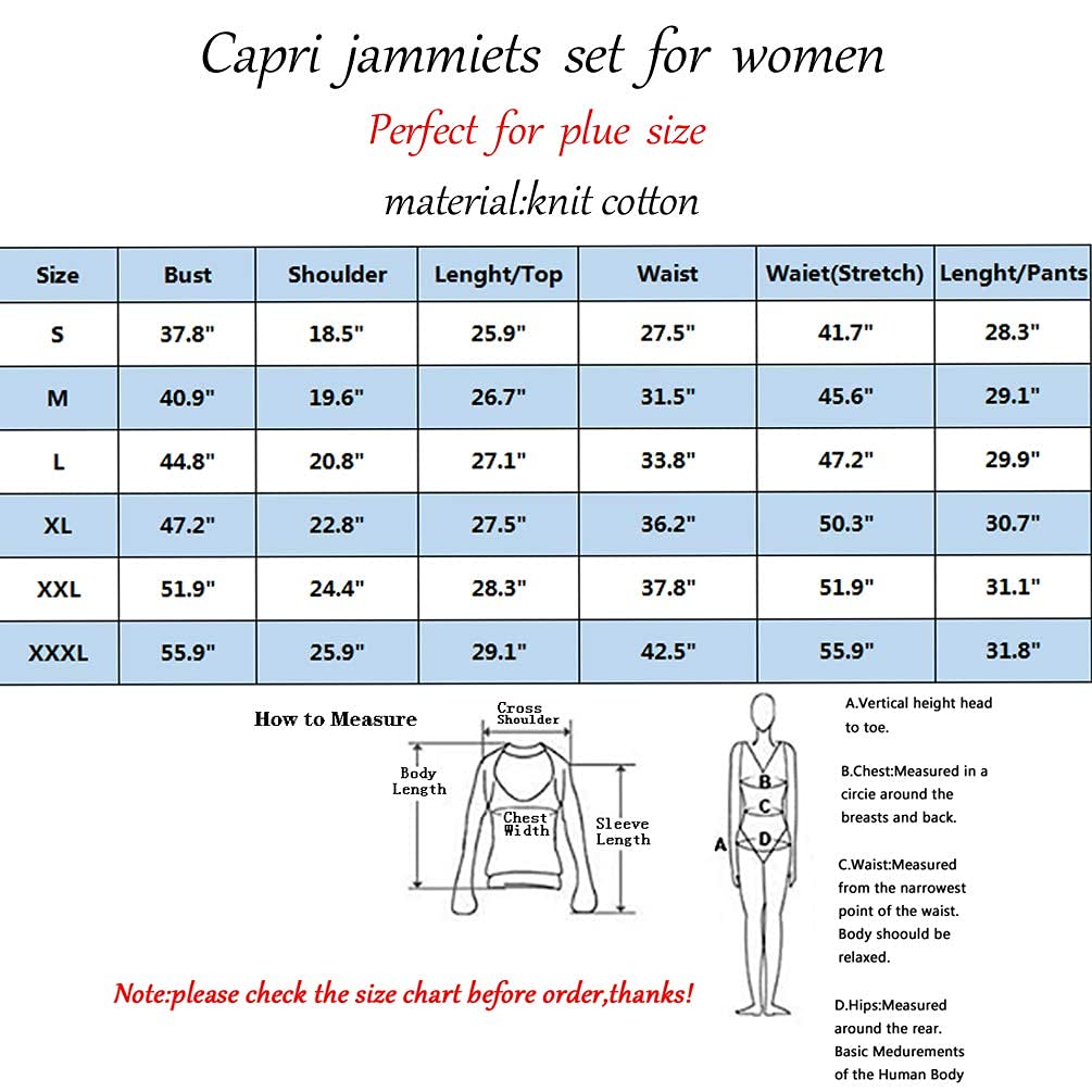 ENJOYNIGHT Women's Pajama Sets Cotton Sleepwear Tops with Capri Pants Summer Pjs (PU, X-Large)