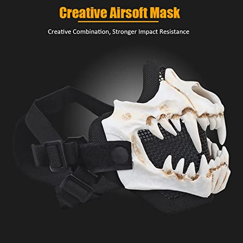 Yzpacc Airsoft Half Face Skull Masks Tactical Face Protection Mesh Mask for Halloween Cosplay Paintball CS Hunting (bk-02)