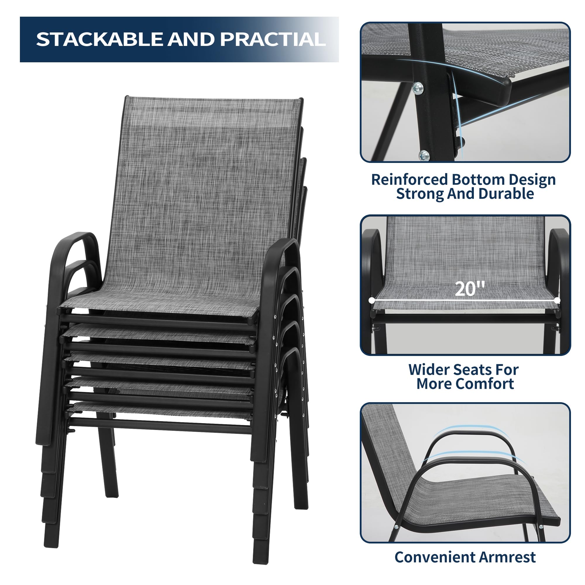 PIZZELLO 11 Pieces Patio Dining Set Outdoor Furniture w/ 10 Stackable Textilene Chairs and 106" Aluminum Extendable Dining Table for Backyard, Garden, Porch and Poolside