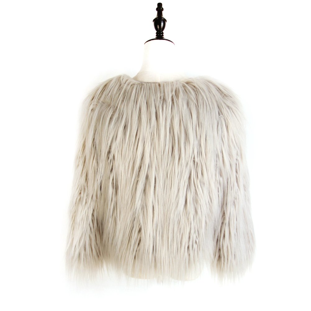 Dikoaina Women's Solid Color Shaggy Faux Fur Coat Jacket