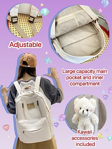 Romlvy Kawaii Backpack with Cute Accessories Casual Laptop Handbag Aesthetic Backpack Cute Daypack Travel Packing Organizer (Black)