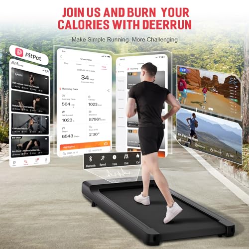 DeerRun Walking Pad, Smart Under Desk Treadmill for Home/Office, Portable Walking Treadmill 2.5HP, Walking Jogging Machine with 300 lbs Weight Capacity, APP/Remote Control, LED Display