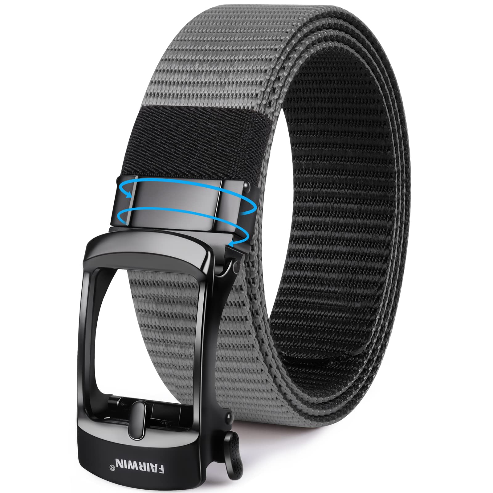 FAIRWIN Reversible Ratchet Belts for Men Nylon Web Belt 1 3/8" In No Holes Dress Casual Jeans Belt with Reverse Buckle