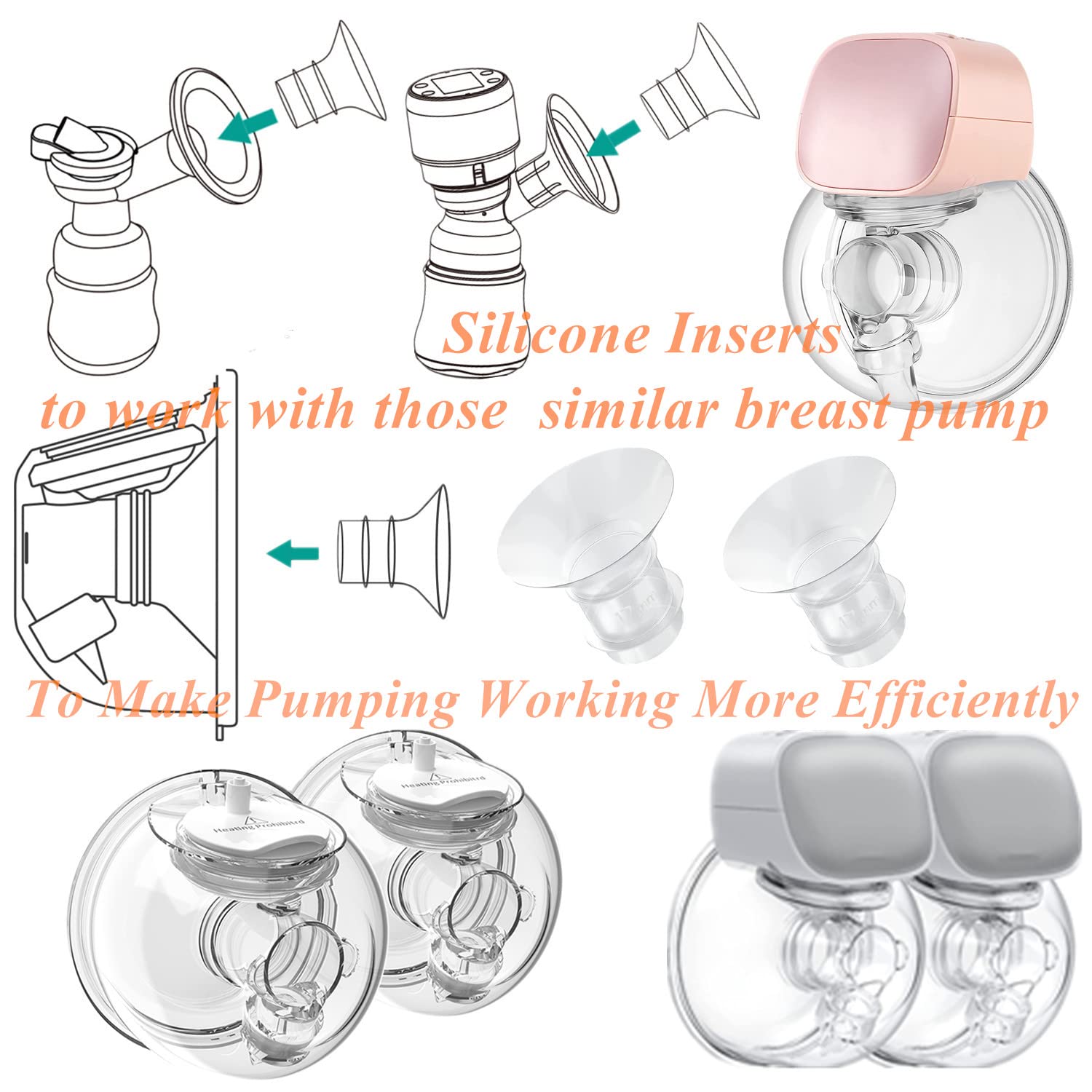 Huayuet Flange Inserts 13mm Pump Parts, 2 Pcs Inserts for maycozy bellababy tsrete mommed Wearable Breast Pump Replacement Accessories