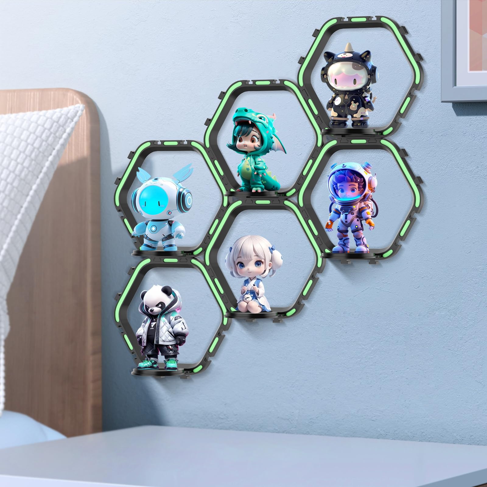Ninoge 8PCS Riser Display Shelves for Figures, Glow in the Dark shelf for Funko POP Figures, Collectible Figure Display Stands, DIY shape configurations, Black