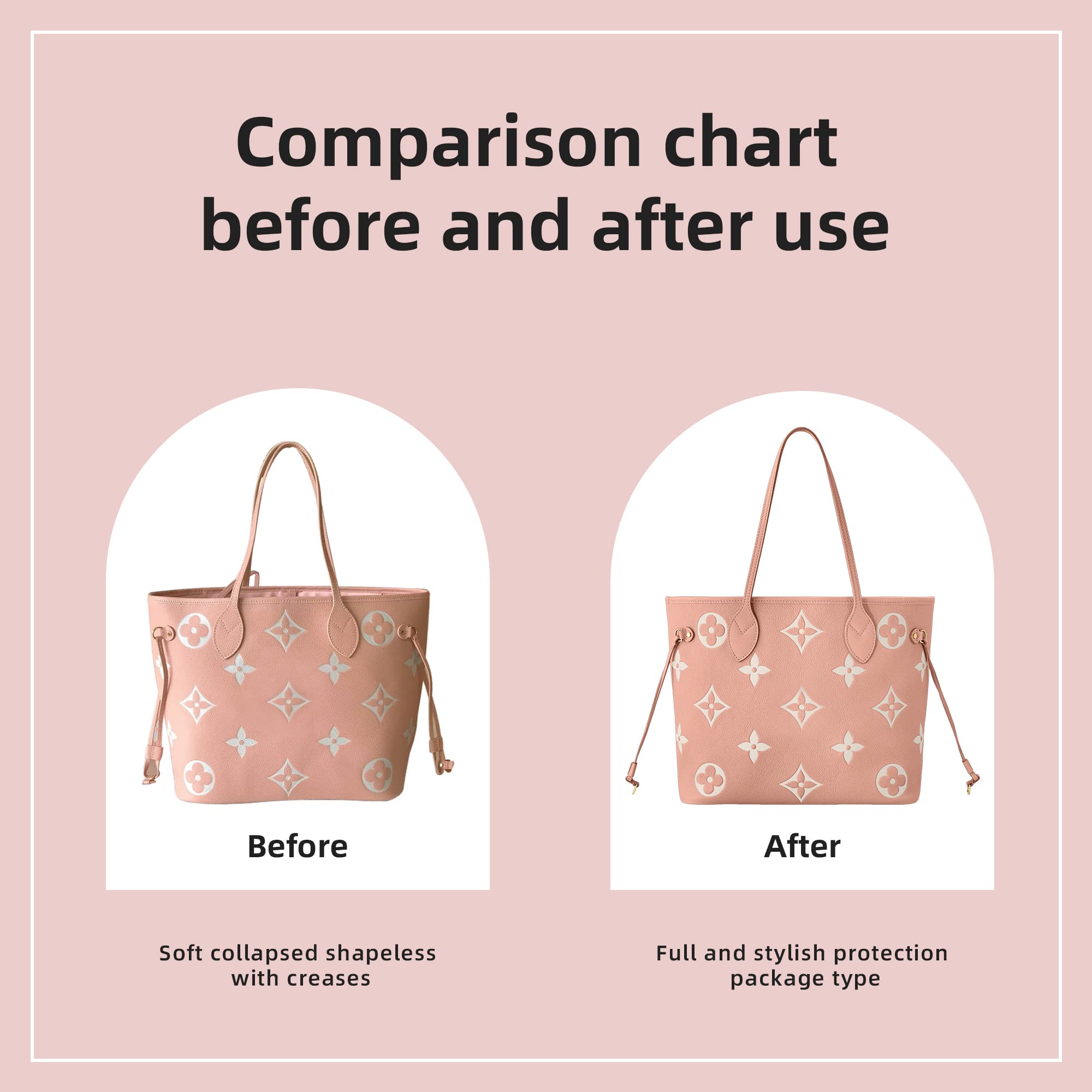 DGAZ Purse Organizer Insert Fits LV Neverfull Mini/PM/MM/GM Bags,Silk Bag Organizer,Luxury Handbag & Tote Shaper(MM, Pink)