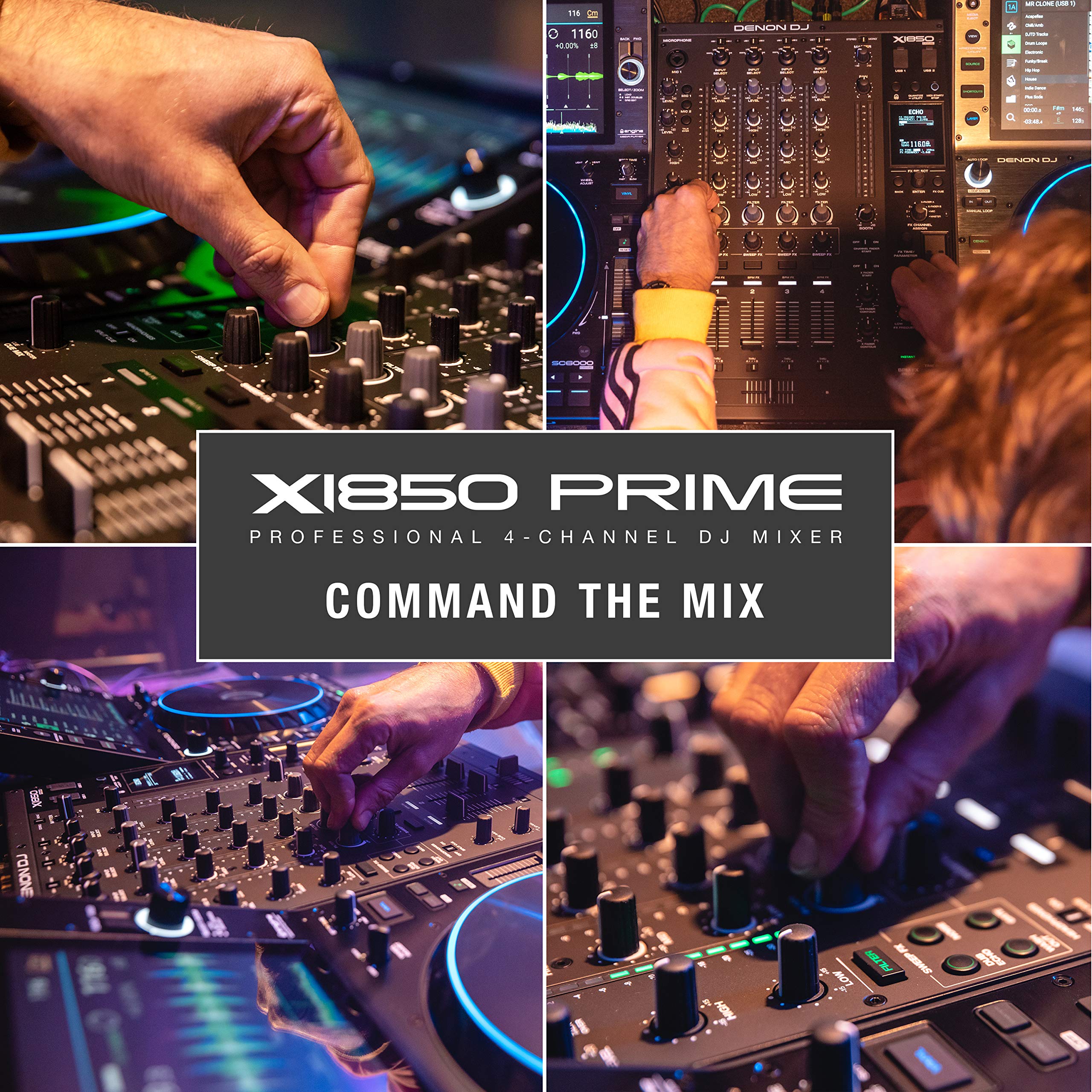Denon DJ X1850 PRIME – Professional 4 Channel Digital DJ Mixer With USB, Digital and Switchable Phono/Line Inputs Plus Built-In DJ FX