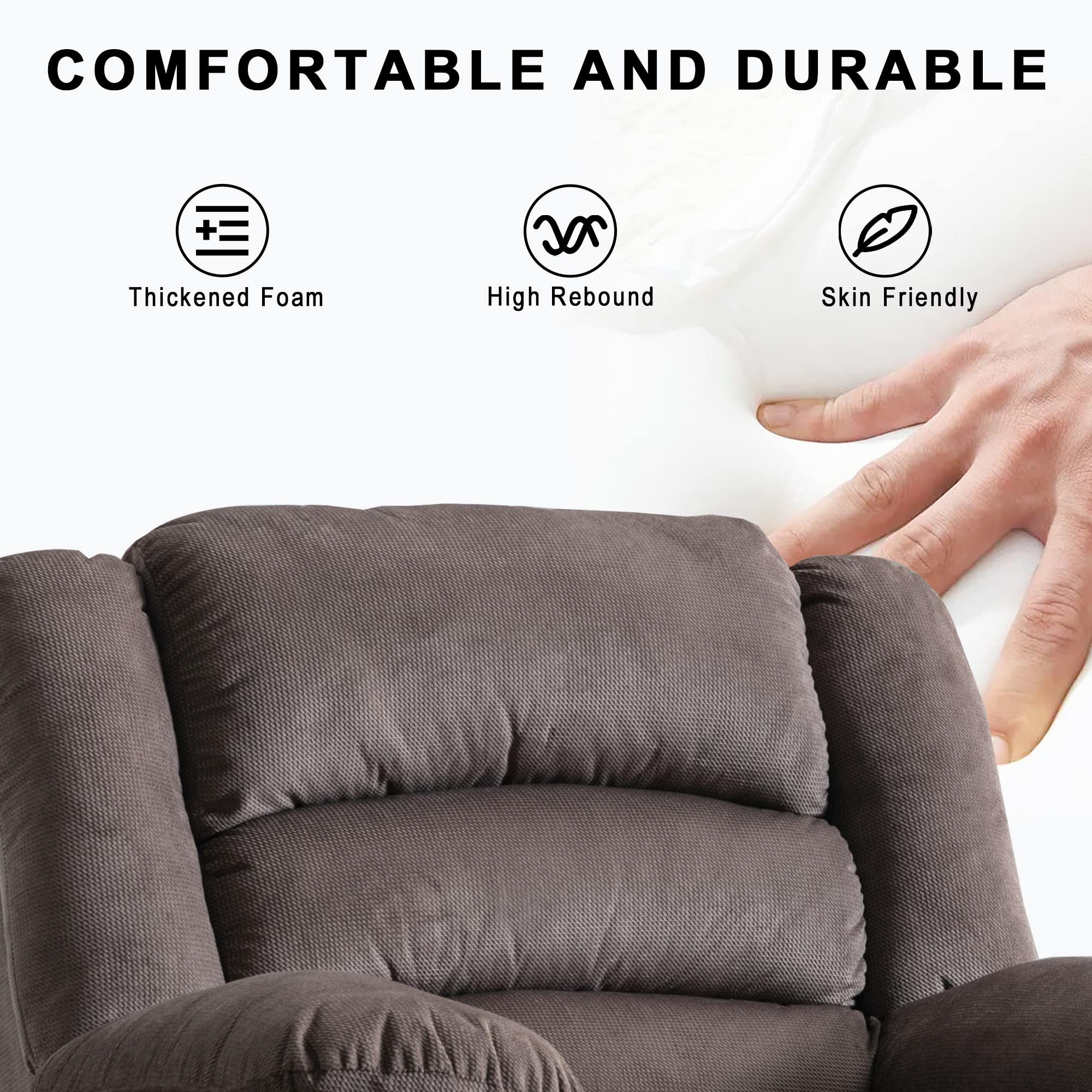 EBELLO Classic Power Recliner Chair, Oversized Electric Overstuffed Reclining Chair with Soft Cushion and Back, Sofa with Comfortable Armchair, Brown