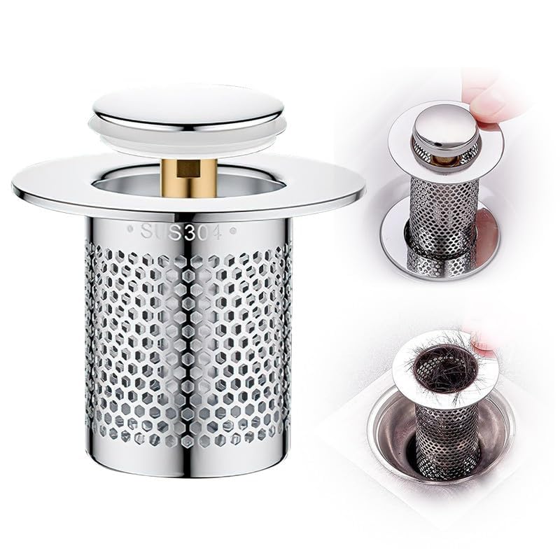 Generic 2024 New Stainless Steel Floor Drain Filter,Bathtub Sink Strainer,Pop-up Sink Filter,Rustproof Sink Strainer,Bathroom Sink Strainer for Kitchen,Bathtub,Sink Water Pipe and Floor Drain (A 1PC)