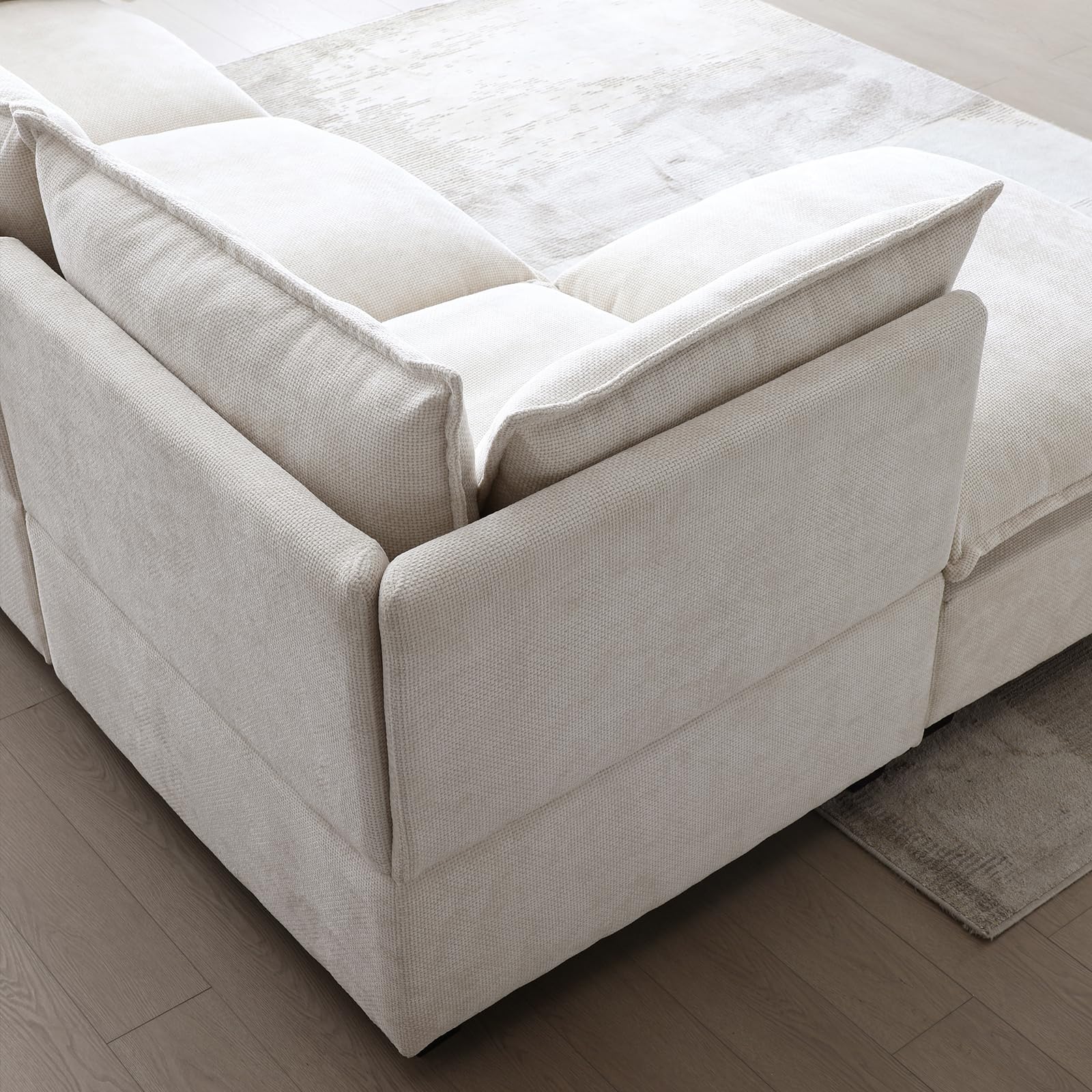 KIVENJAJA 130”W Oversized U-Shaped Down Filled Sectional Couch, 6 Seater Comfy Modular Cloud Sofa with 2 Ottomans, Modern Sleeper Sofa for Living Room, Linen Fabric, Beige