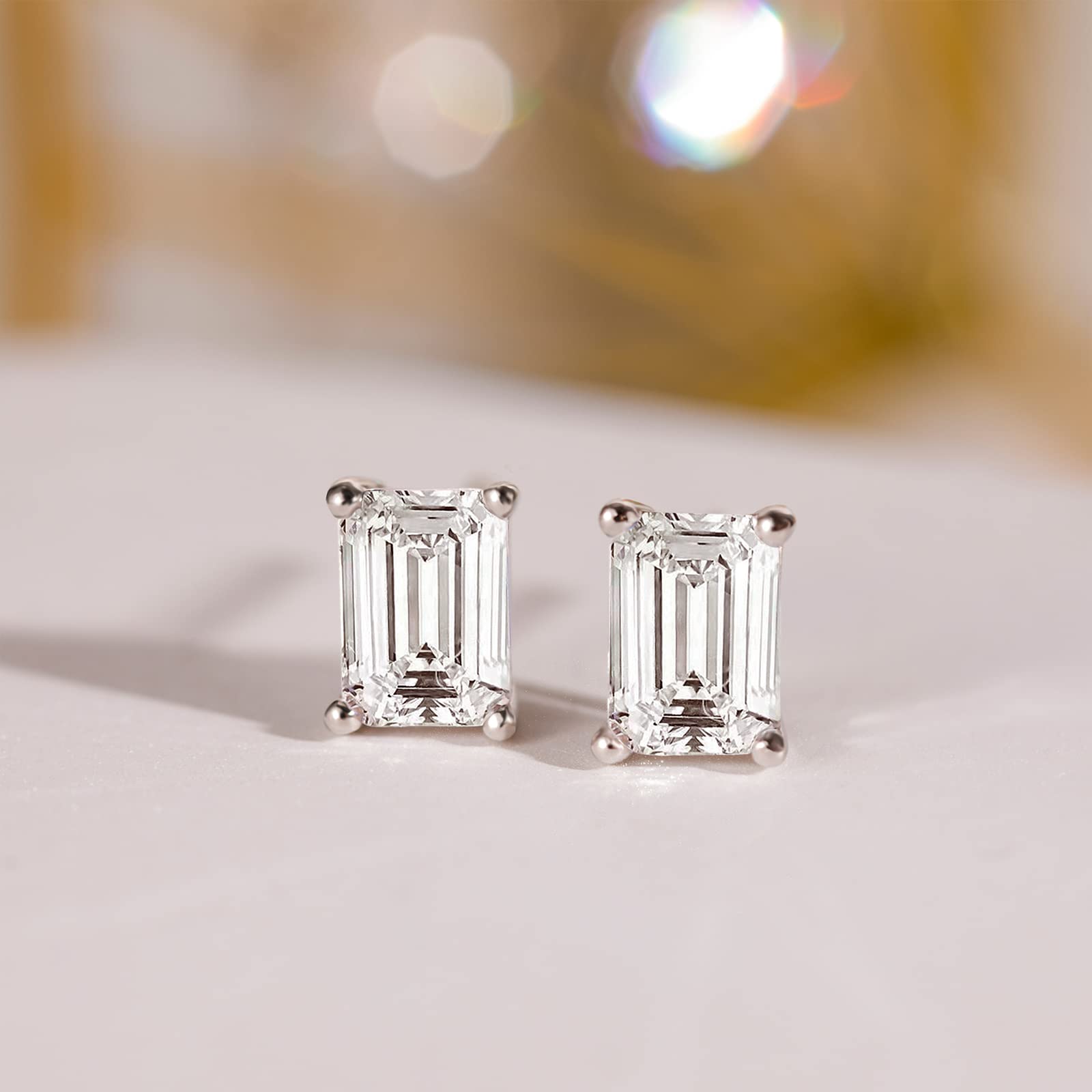 EAMTI 925 Sterling Silver Cubic Zirconia Stud Earrings for Women 1 Carat Emerald Cut CZ Stud Dainty Earrings Hypoallergenic