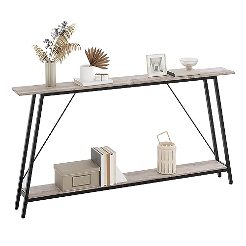 YATINEY 63" Console Table, Narrow Long Entryway Table, Industrial Skinny Sofa Tables, 2-Layer Hallway Table for Entryway, Display Table Behind Couch, Greige and Black CT16BG