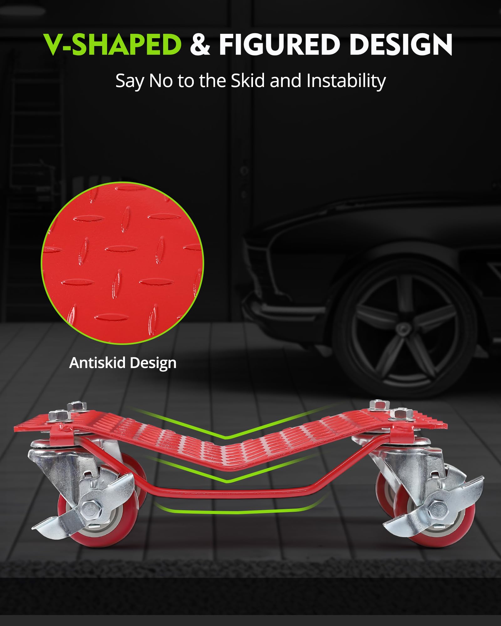 DEXSO [6000 lbs] Tire Wheel Dolly Car Set of 4, Heavy Duty Carbon Steel Car Mover with Antiskid Plate & 360 Degree Rotatable Wheel, 16"*13", Red