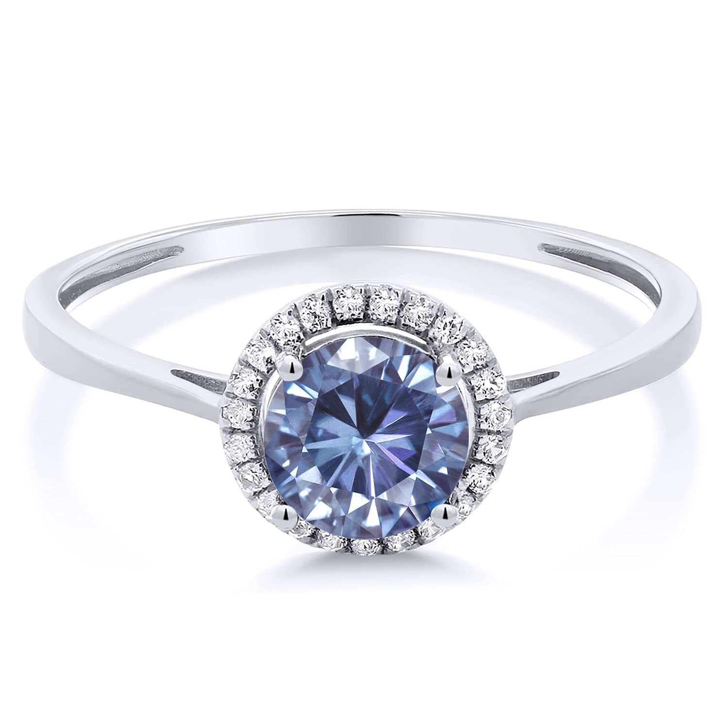 Gem Stone King 10K White Gold Gemstone Birthstone & Diamond Halo Promise Wedding Engagement Ring | Round 6MM | White Gold Ring For Women