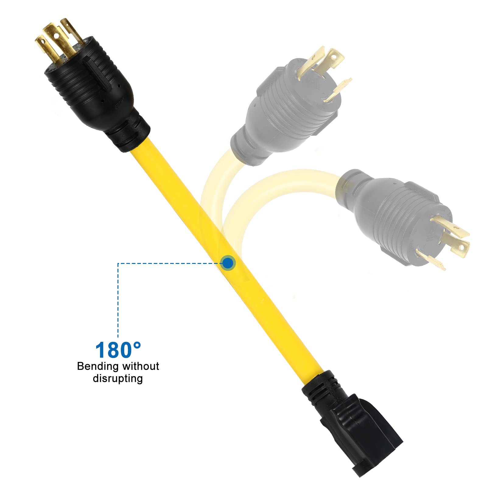 HDWS 1FT NEMA L6-30P to 6-20R/6-15R T-Blade Adapter, 30Amp Twist Locking Male Plug to 3 Prong Receptacle Generator Dryer EV Charger Power Cord