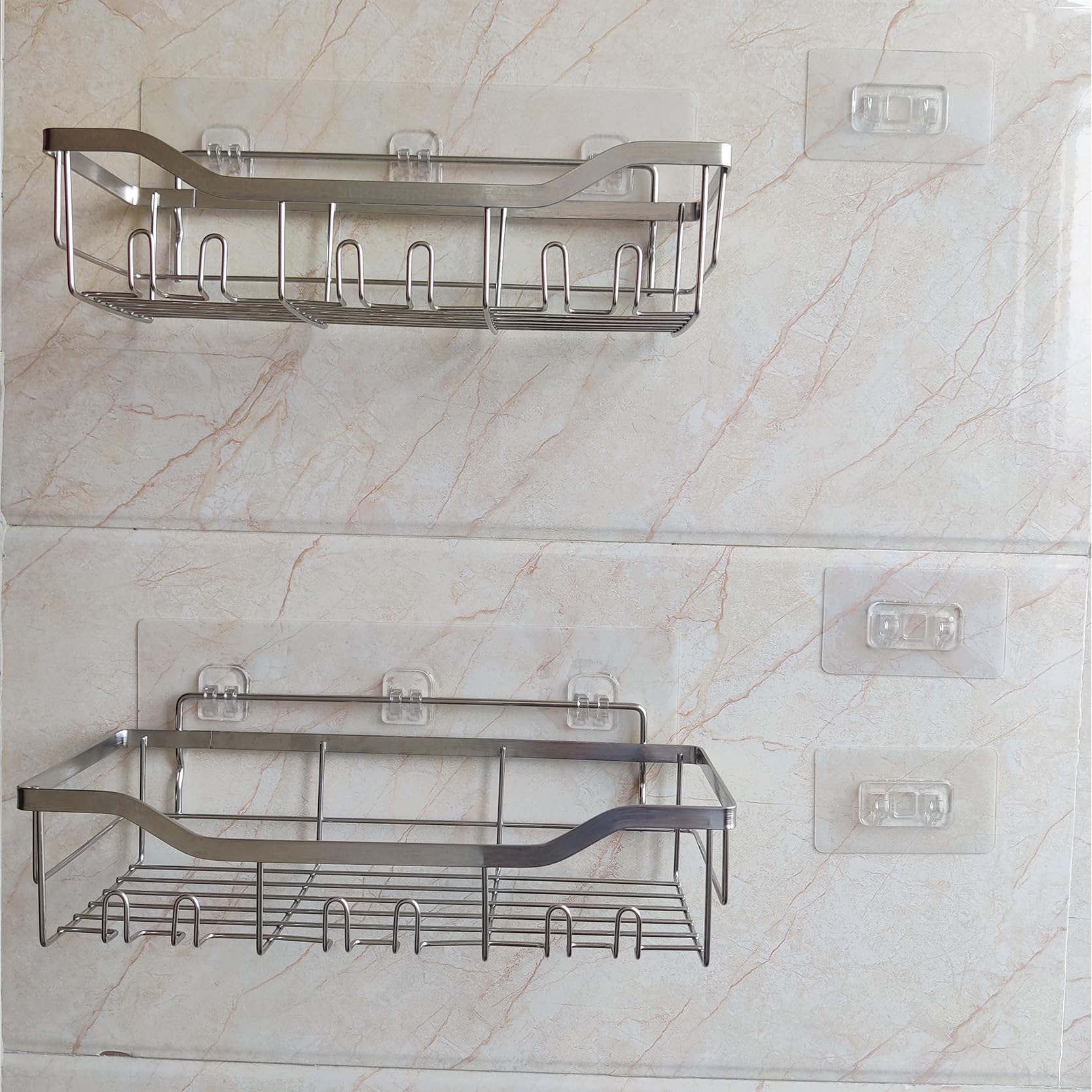 SPELSHINE Bathroom Shelves 3 Pack,Shower Caddy and toothbrush holder for Bathroom Storage & Kitchen,No Drilling,100% Waterproof,Anti-corrosion,Rustproof - Silver 304 Stainless Steel Shower Rack